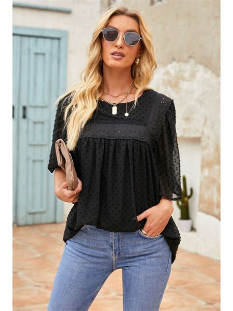Solid Chiffon Lace White Blouse