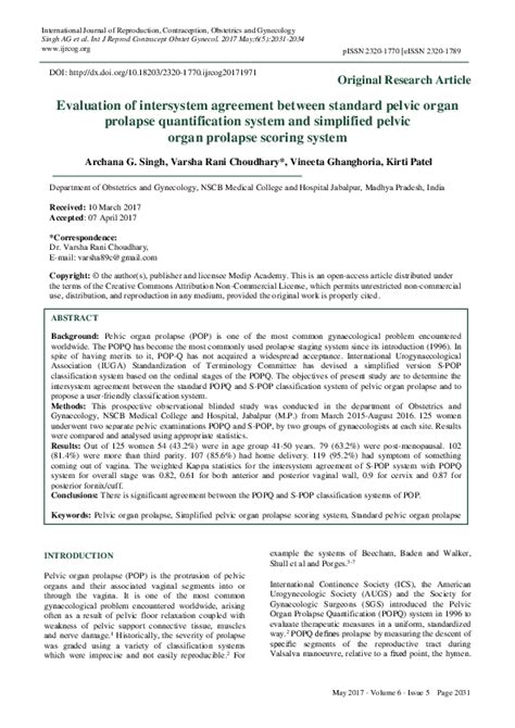 Pdf Evaluation Of Intersystem Agreement Between Standard Pelvic Organ Prolapse Quantification