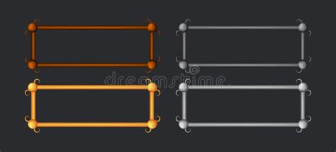 Fantasy 3d Gold And Silver Frames In Medieval Style For Rpg Game Ui Design Stock Vector