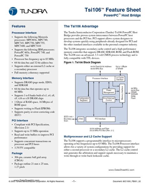 Tsi106g Datasheet Tsi106g Tundrasemiconductor Pdf Powerpc Host Bridge Tundra Semiconductor