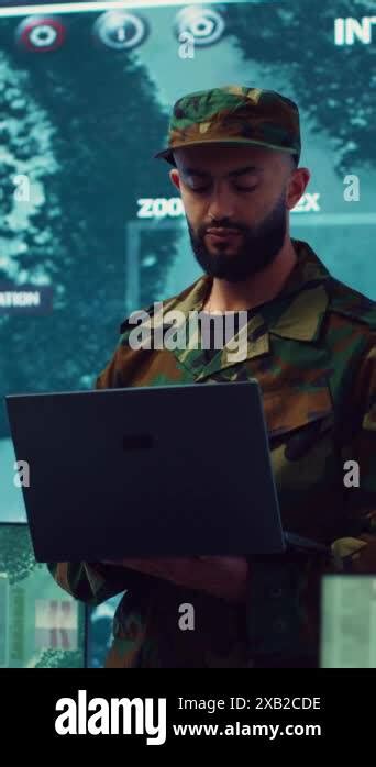 Vertical Video Army General Managing Air Traffic Control For Military Aircraft Within The