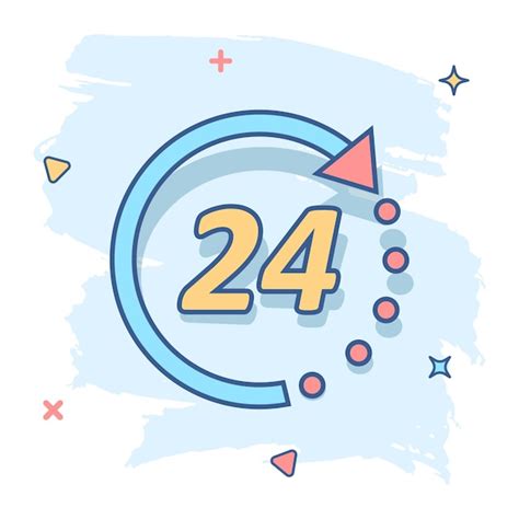 Icono de tiempo de dibujos animados de vector en estilo cómico 24 horas signo ilustración