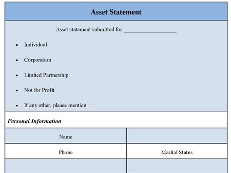 Asset Statement Fillable Pdf Form Editable Pdf Forms