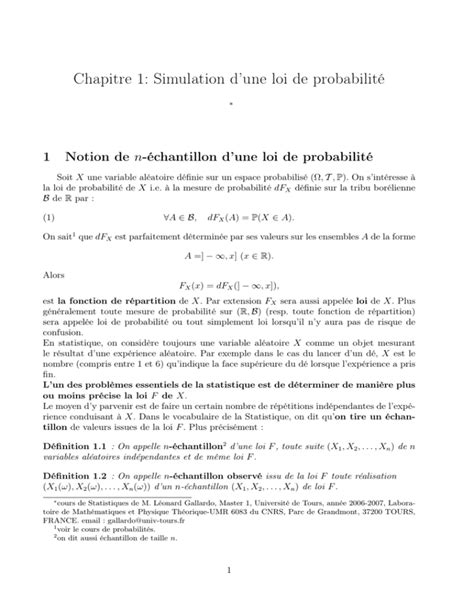 Chapitre Simulation d une loi de probabilité