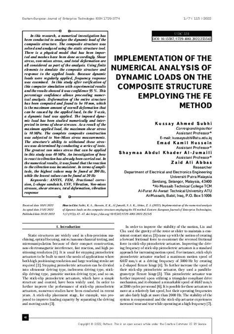Pdf Implementation Of The Numerical Analysis Of Dynamic Loads On The