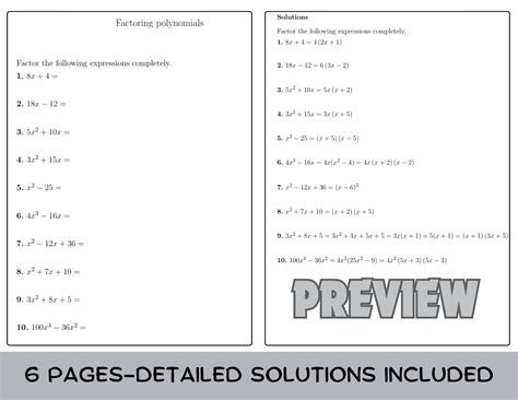 Factoring Polynomials Linear Quadratic And Cubic Worksheet With Solutions Teaching Resources