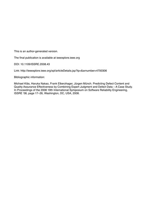 Pdf Predicting Defect Content And Quality Assurance Effectiveness By