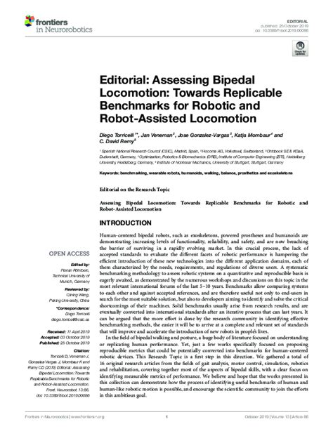 Pdf Editorial Assessing Bipedal Locomotion Towards Replicable