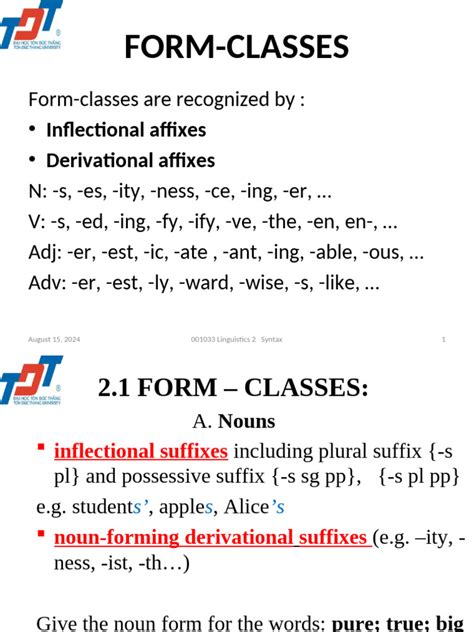 Form Classes Pdf Adjective Verb