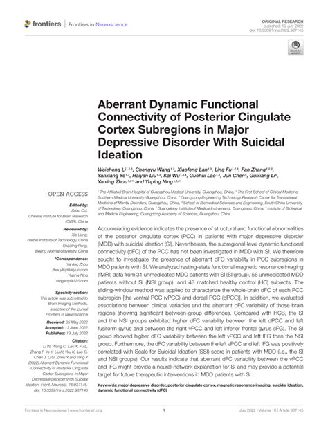 Pdf Aberrant Dynamic Functional Connectivity Of Posterior Cingulate
