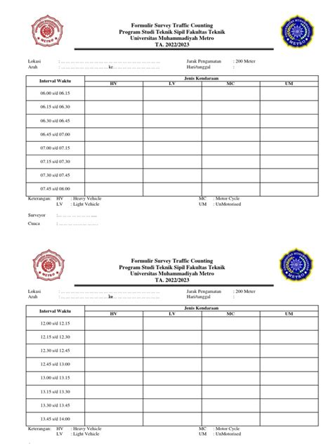 Formulir Survey Trafficc Counting 2022 Pdf