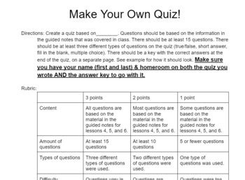 Create Your Own Quiz Rubric By Oiralinde Eternal Song TPT