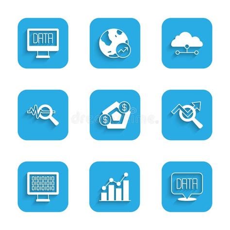 Set Financial Growth Pie Chart Infographic Data Analysis Search Data Binary Code Network