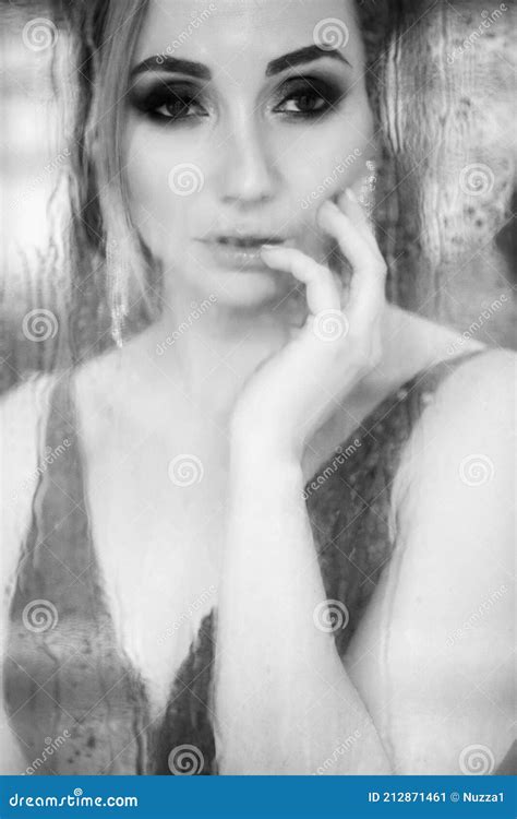 Beautiful Woman Black White Portrait Beautiful Face Stock Image