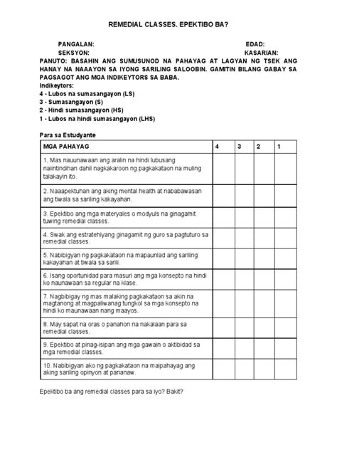 Remedial Classes Epektibo Ba Survey Form Pdf