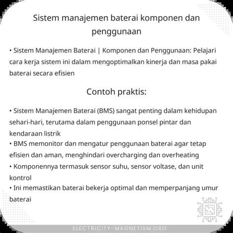 Sistem Manajemen Baterai Komponen Dan Penggunaan Electricity
