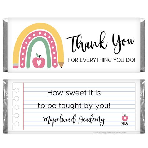 Rainbow Teacher Appreciation Candy Bar Wrapper Candy Wrapper Store
