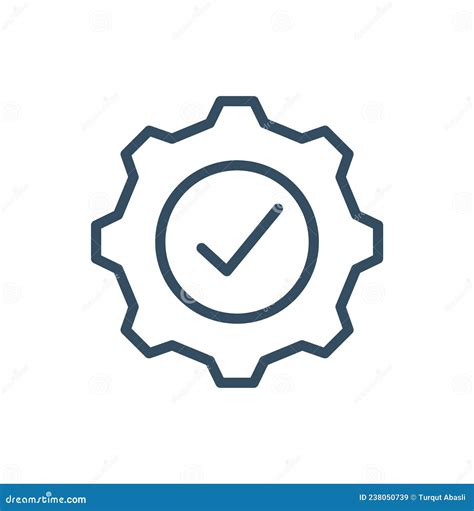 Gear With Check Mark Vector Icon In Thin Line Style Stock Vector Illustration Of Business