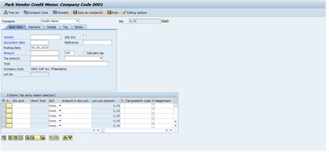 FV SAP Tcode Park Incoming Credit Memos