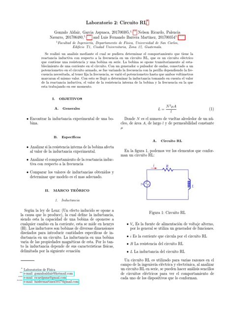 Análisis De Circuito Rl Y Reactancia Inductiva Pdf Inductor