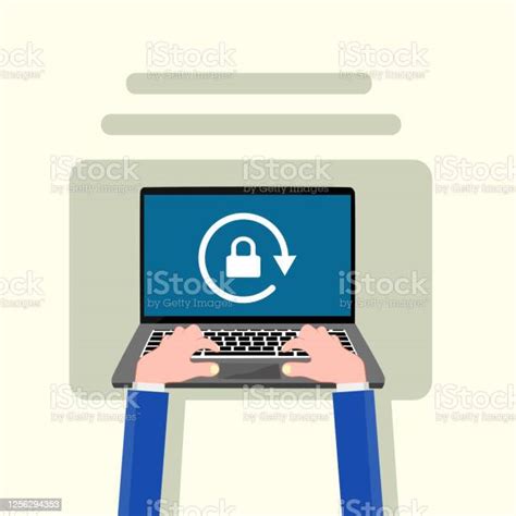 랩톱 화면에 잠급됩니다 디지털 데이터는 Conceptnotebook 및 잠금을 보호하거나 보호합니다 벡터 일러스트레이션eps 가상현실에 대한 스톡 벡터 아트 및 기타 이미지