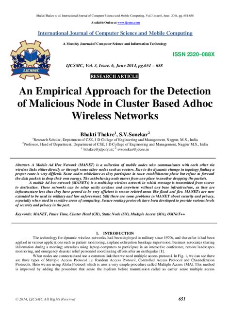 Pdf An Empirical Approach For The Detection Of Malicious Node In