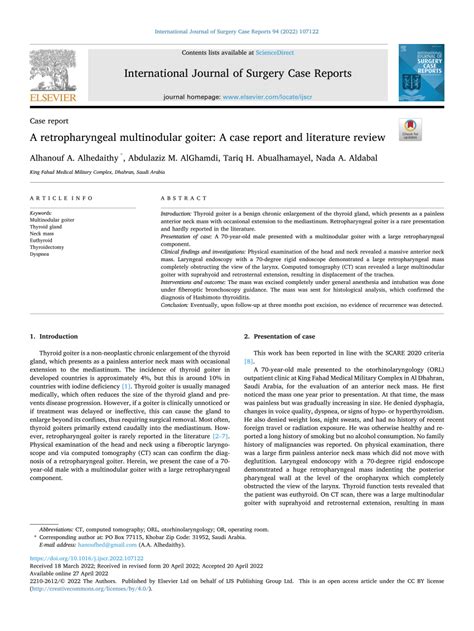 Pdf A Retropharyngeal Multinodular Goiter A Case Report And Literature Review
