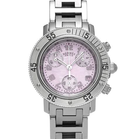 エルメス クリッパー ダイバー クロノグラフ Cl2310 ピンクシェル レディース 時計 【中古】【wristwatch