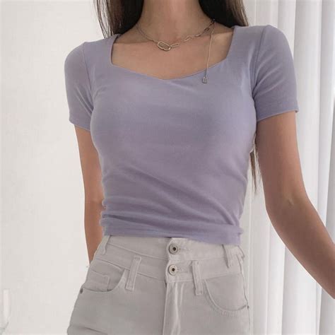 여자 딱붙는 슬림핏 워터밤룩 스퀘어넥 크롭 반팔티