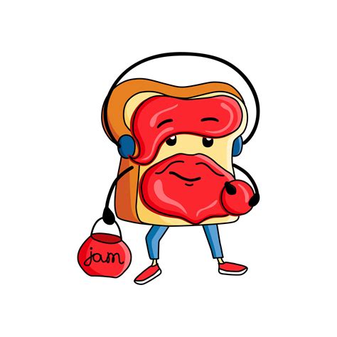 Cute Cartoon Character Vector Illustration Of Toast With Jam Funny Person For Merch Design