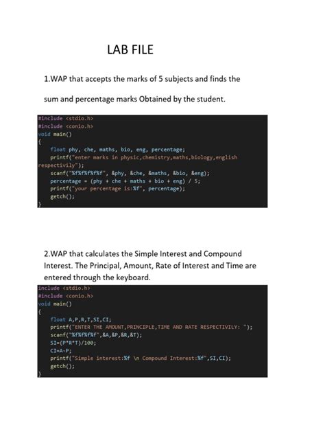 Lab File C Pdf Computing Computer Programming