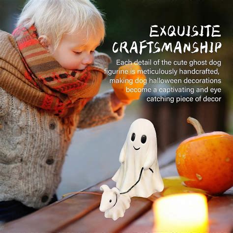 Halloween Ghost Walking Dog Statue Ghost Walking His Ghost Dog Resin