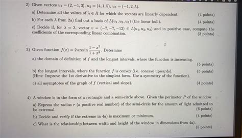2 Given Vectors U1 2−13u2 415u3 −12λ A Determine All