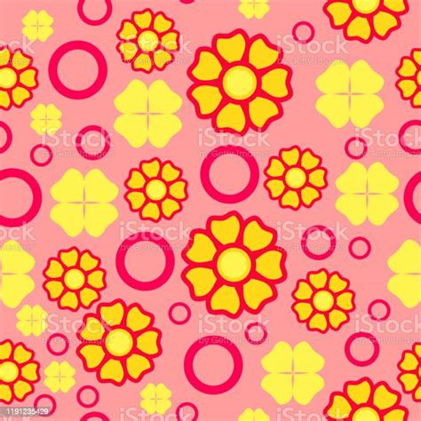 黄色の花とシームレスな幾何学模様ベクター グラフィックス イラストレーションのベクターアート素材や画像を多数ご用意 イラストレーション