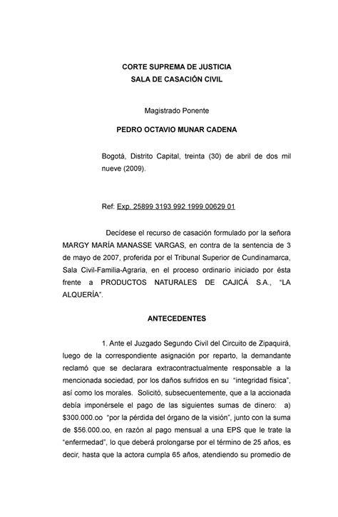 Sentencia Caso Alqueria CORTE SUPREMA DE JUSTICIA SALA DE CASACIÓN CIVIL Magistrado Ponente