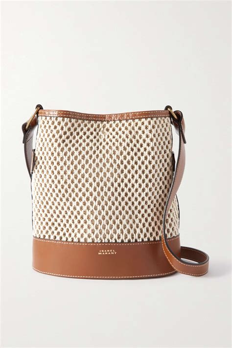 Isabel Marant Bayia Leather Trimmed Raffia Bucket Bag Editorialist