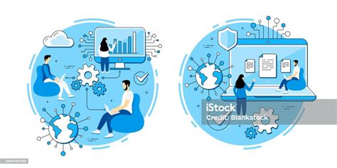 팀워크 직원 벡터 아이콘 집합입니다 온라인 원격 작업 작업 파트너십 작업 팀 협업 은유 아이콘입니다 공유 개념에 대한 스톡 벡터 아트 및 기타 이미지 Istock