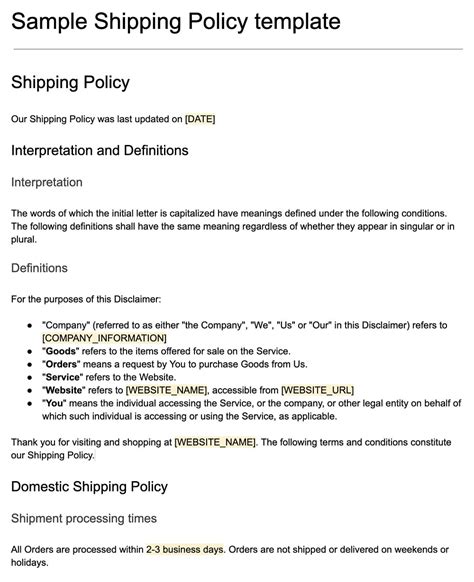 Shipping Policy Template Free