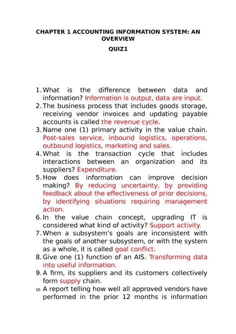 Chapter 1 Accounting Information System Answers From Madam Chapter 1 Accounting Information