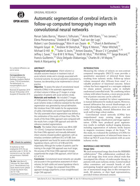 Pdf Automatic Segmentation Of Cerebral Infarcts In Follow Up Computed Tomography Images With