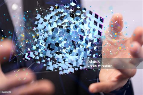 다각형 와이어 프레임 아트의 3d 렌더링은 손에 떠있는 이진 코드가있는 별자리처럼 보입니다 순서에 대한 스톡 사진 및 기타 이미지 Istock