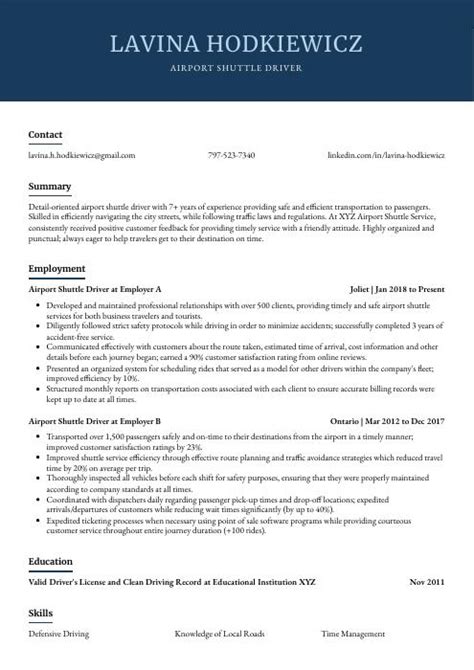 Airport Shuttle Driver Resume Cv Example And Writing Guide