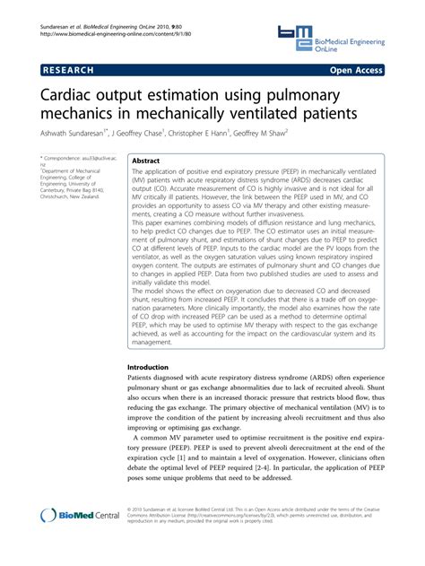 PDF Cardiac Output Estimation Using Pulmonary Mechanics In Mechanically Ventilated Patients