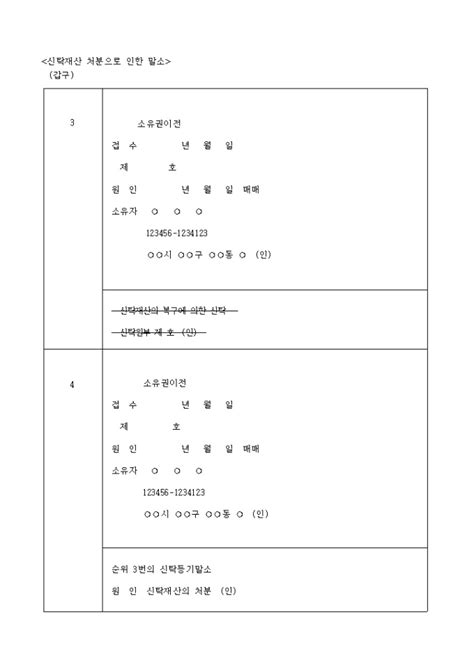 소유권이전등기 및 신탁등기말소등기매매신청서 비즈폼 샘플양식 다운로드