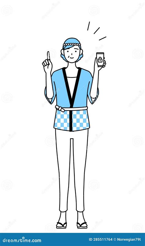 Senior Woman Wearing Happi Coat For Summer Festivals Taking Security