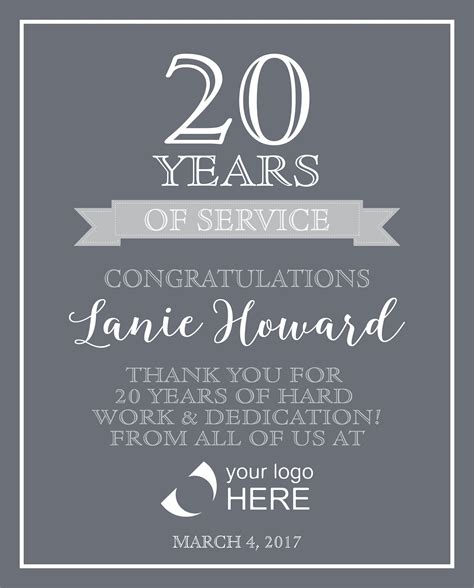 20 Years Of Service Cards