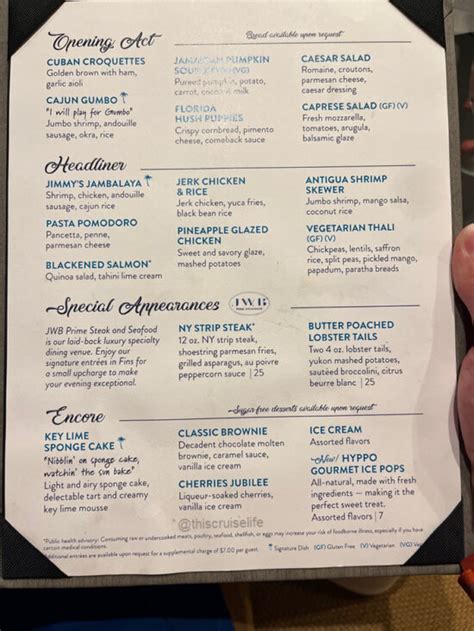 Margaritaville At Sea Paradise Menus Fins Main Dining Room › This