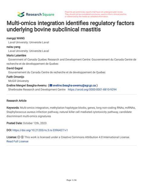 PDF Multi Omics Integration Identifies Regulatory Factors Underlying