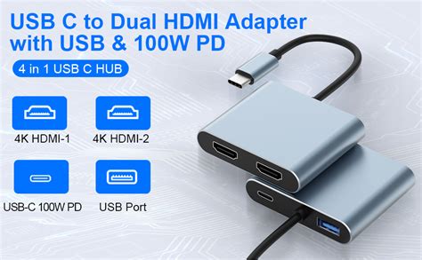Usb C To Dual Hdmi Adapter 4 In 1 Hdmi Splitter For Dual Keystone 4