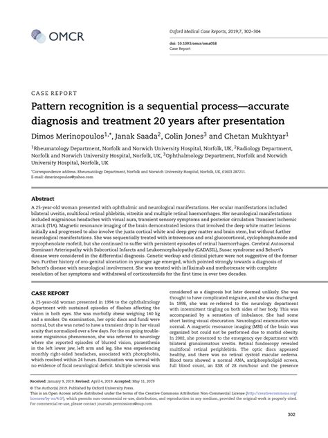 PDF Pattern Recognition Is A Sequential Processaccurate Diagnosis And Treatment Years
